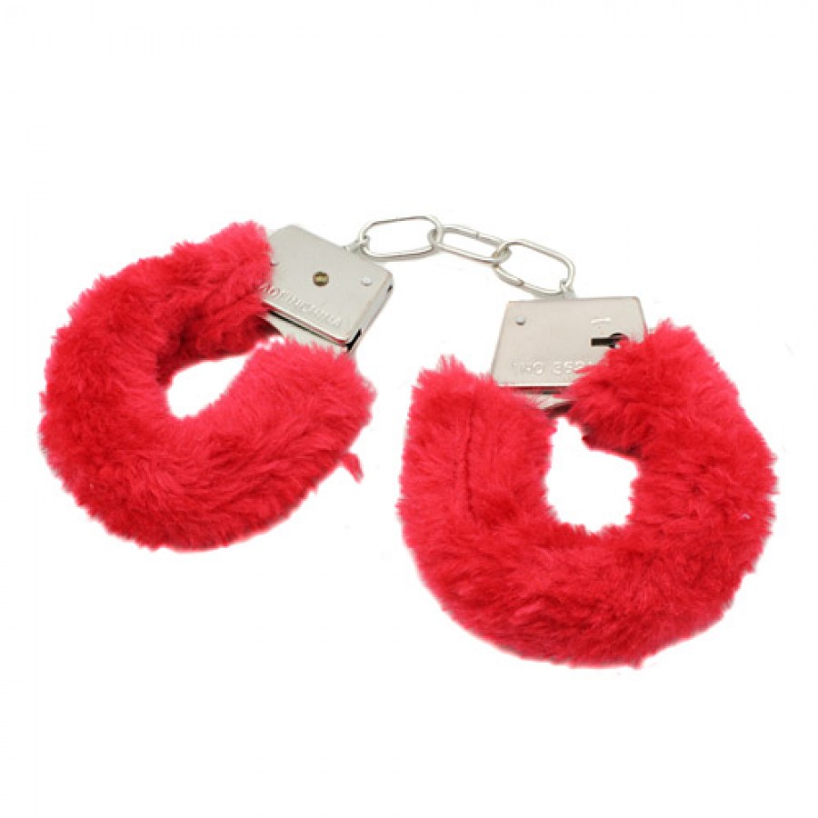 Metal Red Fluffy Furry Handcuffs Stag Hen Prty Fancy Dress Sexy Role